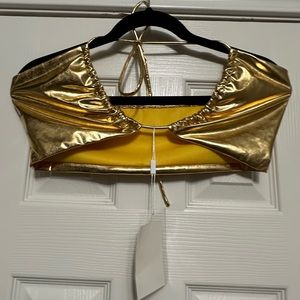 Tops | Metallic Gold Bikini Style Drawstring Top | Poshmark